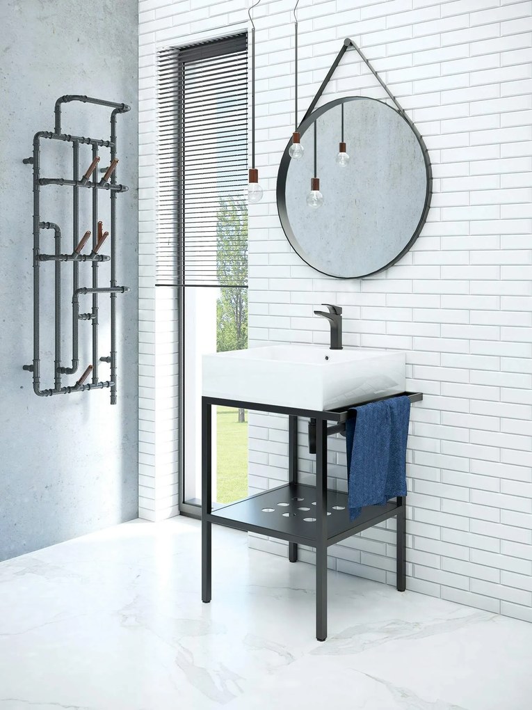 Deante Temisto, umyvadlo na desku 60x50 cm + stojící konzola, bílá-černá, CDTS6U6S