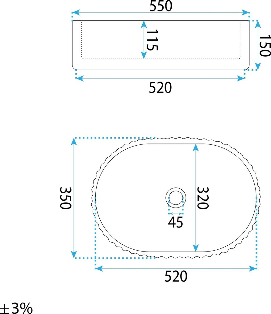 Rea Georgia, umyvadlo na desku 555×350×145 mm, béžová imitace kamene, REA-U3542