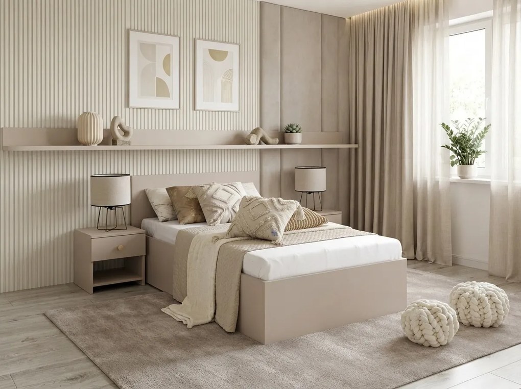 Postel SOFIA 90 x 200 cm, kašmírově béžová Rošt: Bez roštu, Matrace: Matrace Sommera 18 cm