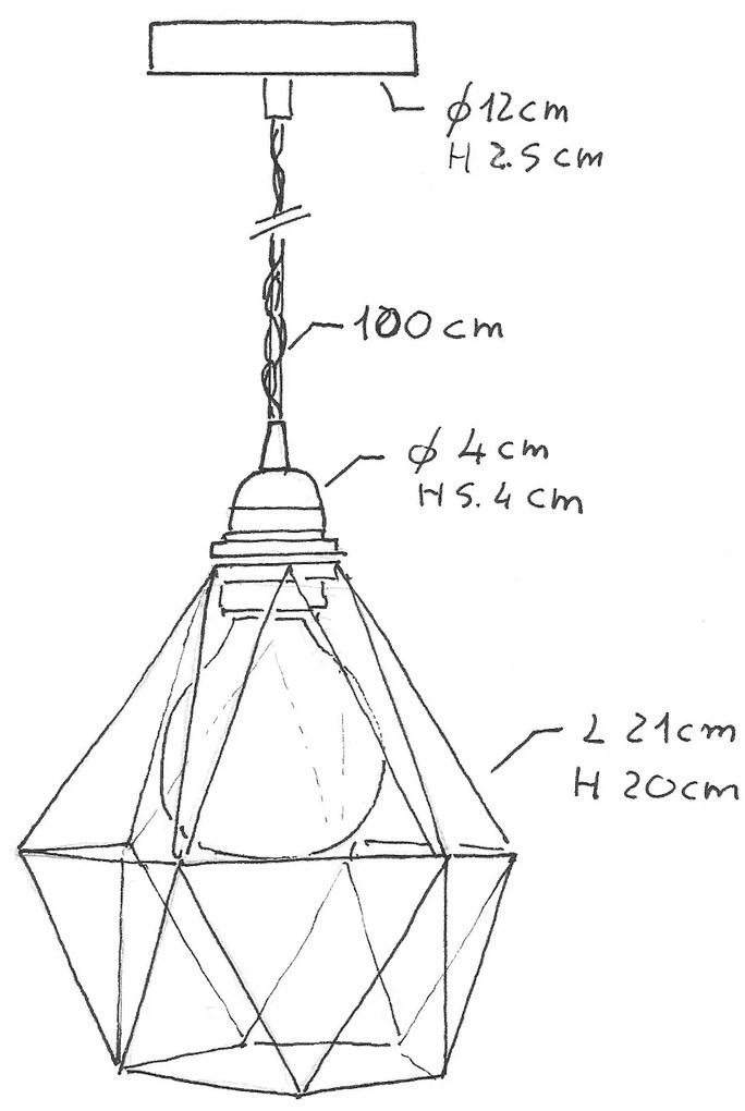 creative cables Závěsná lampa s textilním kabelem, stínidlovým rámem diamant a kovovými detaily Barva: Měď