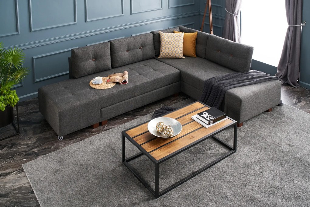 Atelier del Sofa Rohová sedací souprava Manama Corner Sofa Bed Right - Anthracite, Antracitová