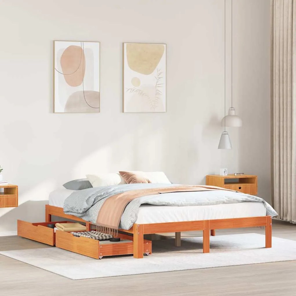 Rám postele se zásuvkami bílý 75 x 190 cm masivní borové dřevo