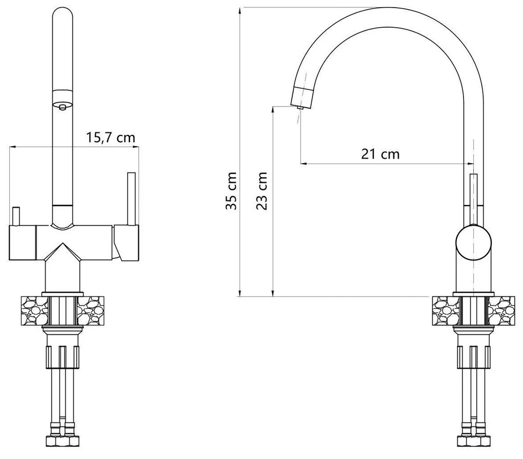 Quadron Caren, vysoká dřezová baterie s připojením vodního filtru, h-350, měděná matná, 3623512_PVDC1