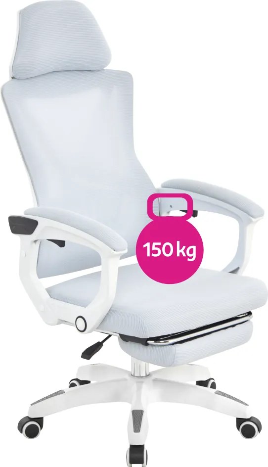 Kancelářské křeslo, světle šedá/bílá, nosnost 150 kg, MALVIN