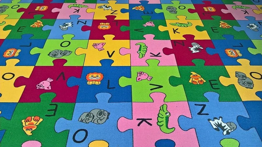 Dětský koberec metráž PUZZLE šíře 400 cm