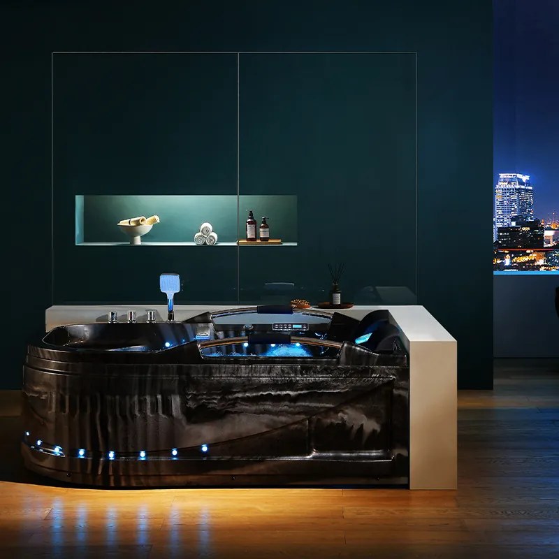 BPS-koupelny Hydromasážní vířivá vana VENEZIA 761R 180x120 PRAVÁ ČERNÝ MRAMOR s ohřevem vody