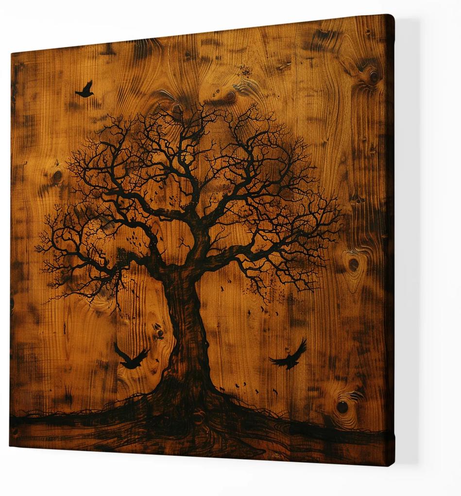 Obraz na plátně - Strom života Birdy, dřevo styl FeelHappy.cz Velikost obrazu: 80 x 80 cm