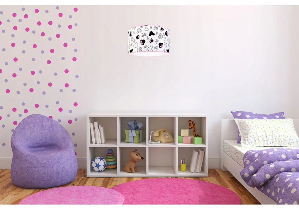 Dětské závěsné svítidlo Minnie, 1x textilní stínítko se vzorem, (fi 35cm)