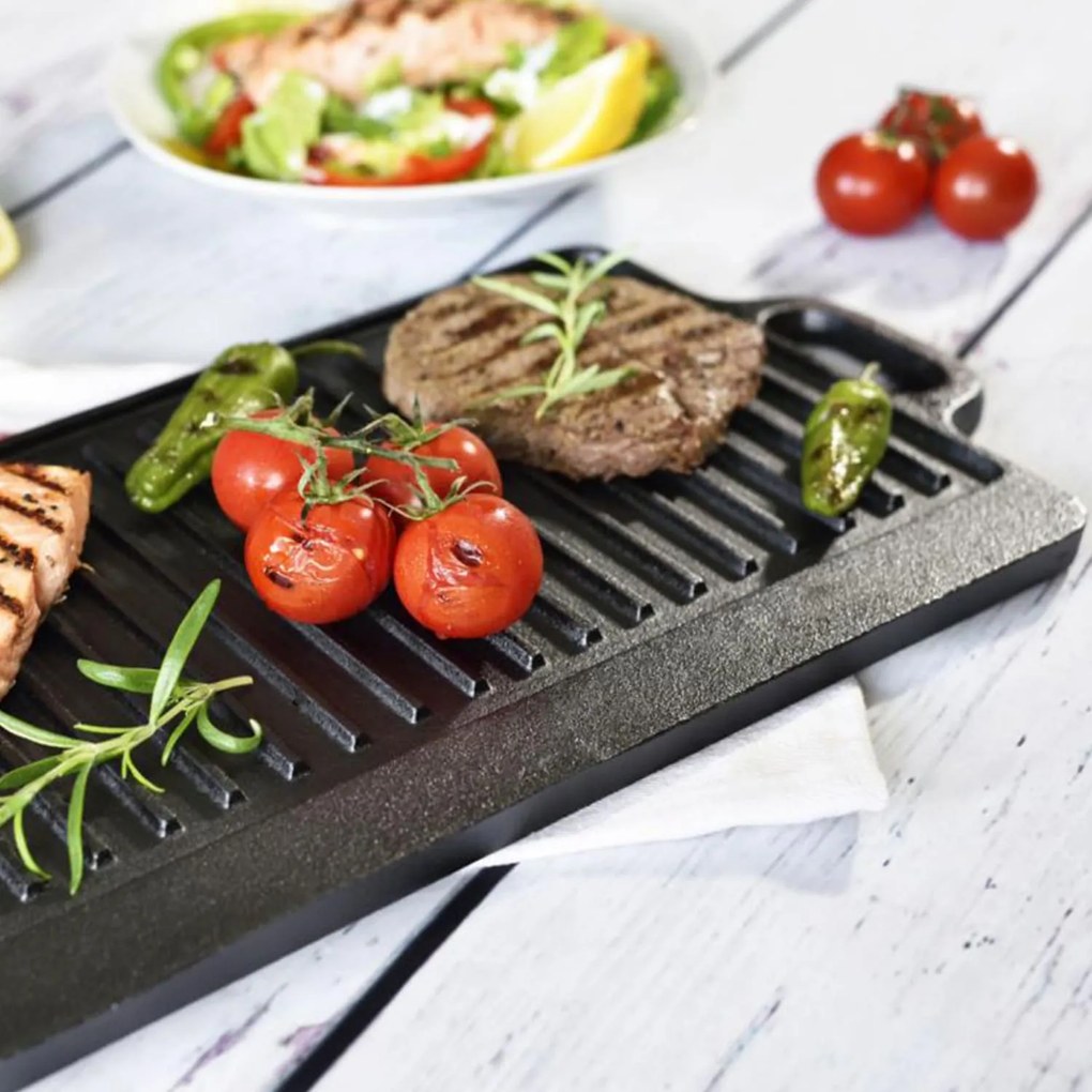 Canadienne, barbecue grilovací deska, 2 v 1 oboustranná plotna, 45 × 1,5 × 23 cm (Š × V × H), litina