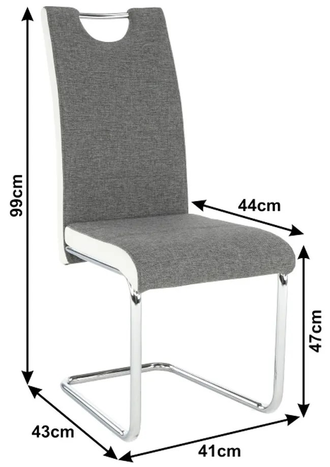 Židle, ekokůže bílá / šedá látka + chrom, IZMA