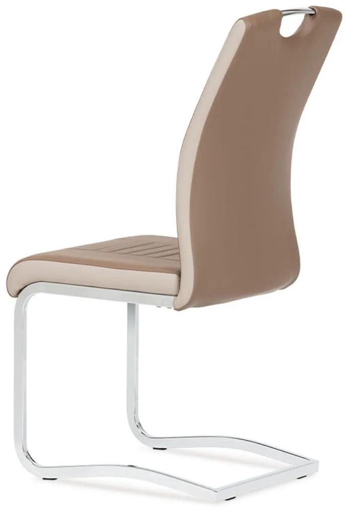 Jídelní židle DCL-406 COF, koženka coffee s boky cappucino, chrom