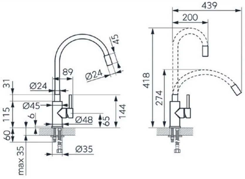 Ferro Zumba, dřezová stojánková baterie s elastickým ramenem, černá-zlatá matná, BZA4BSSG