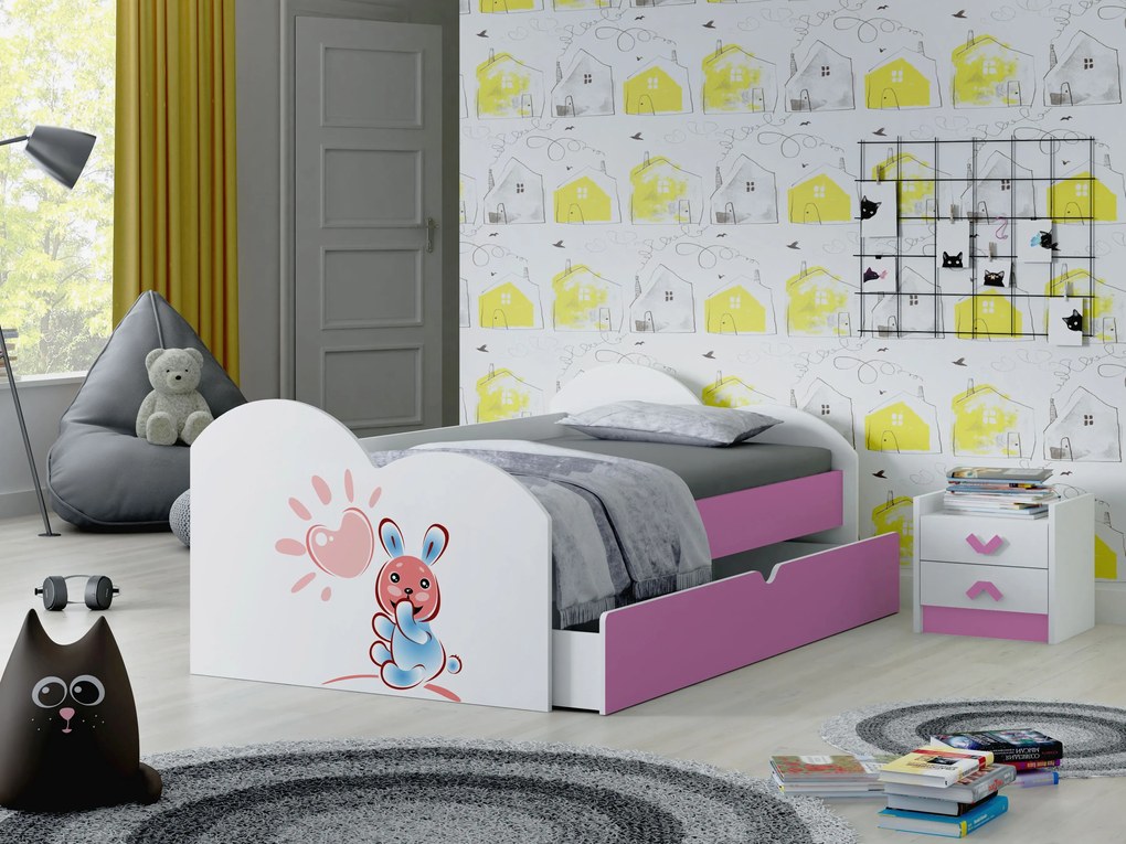 Svět pokojů Dětská postel s obrázkem Klasik ZAJÍČEK Barva: Oranžová, Úložný prostor: ANO, Rozměr: 180x90 cm