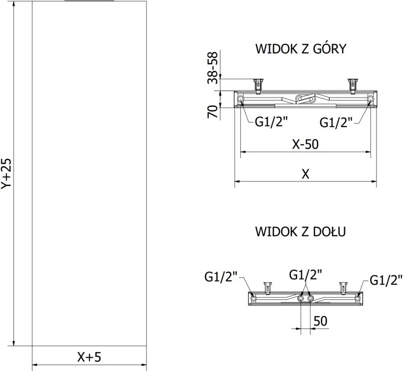 Mexen Flat VS20S deskový radiátor 1600 x 400 mm, spodní středové připojení, 794 W, bílý - W6VS20S-160-040-00