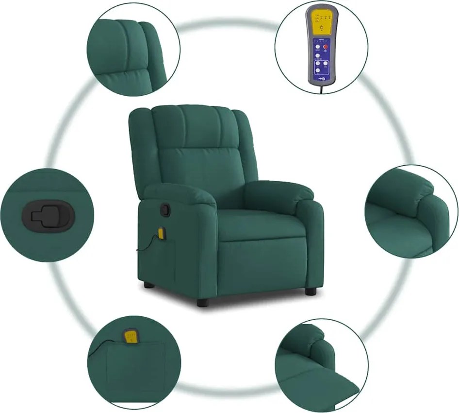 Masážní křeslo s polohovacím mechanismem, tmavě zelené, látkové 3206208
