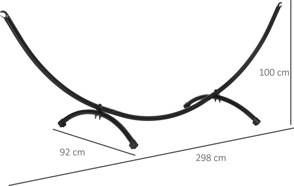 Houpací síťová konstrukce Outsunny 3m s napínacím lanem - ocelový rám, černá, 300 x 90 x 100 cm