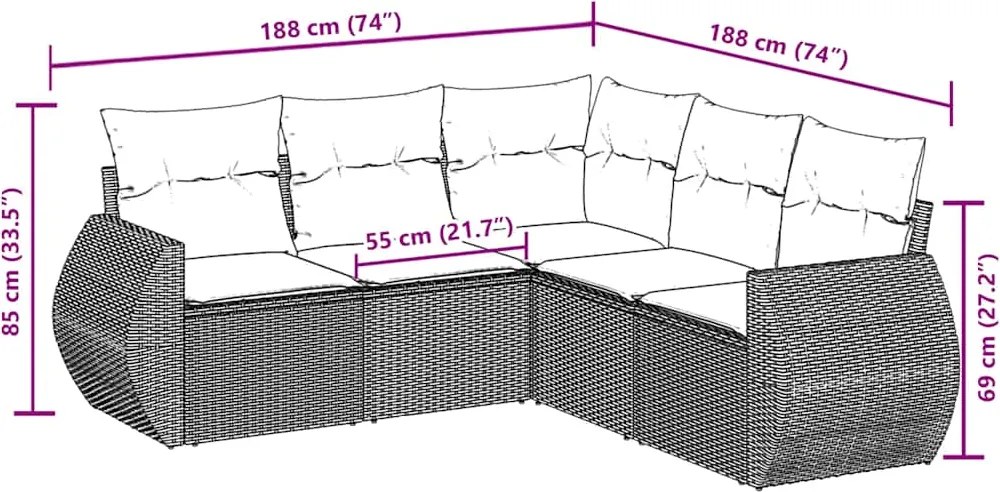 5dílná zahradní sedací souprava s poduškami černá polyratan 3253682