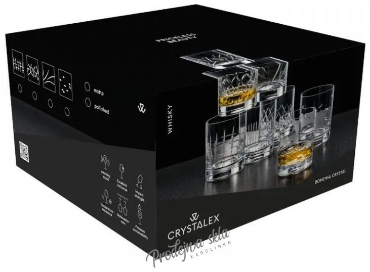 Crystalex - Bohemia Crystal Sklenice na Whisky Barline 280 ml, leštěný brus BR082, 4 ks