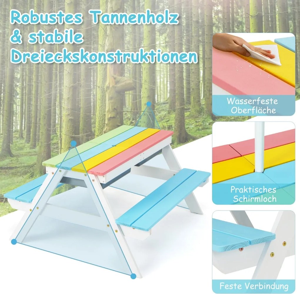 Costway 3-in-1 Venkovní piknikový stůl na vodu a písek s hracími boxy