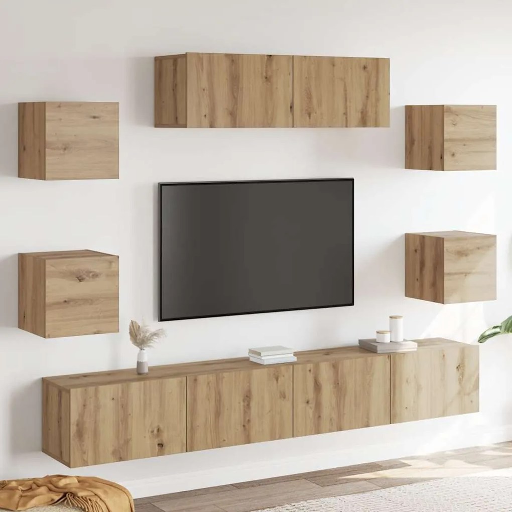 Sada 7 kusů nástěnné TV skříňka dub artisan kompozitní dřevo 3329210