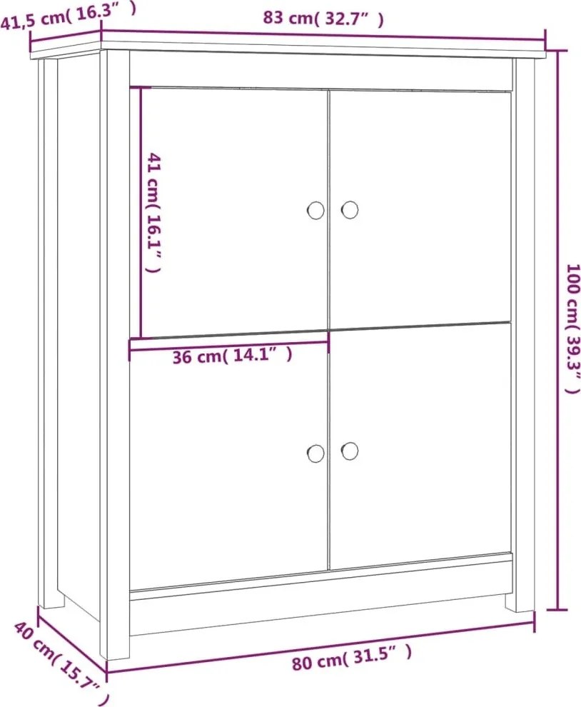 vidaXL Příborník 83 x 41,5 x 100 cm masivní borové dřevo [821508] Barva: Přírodní