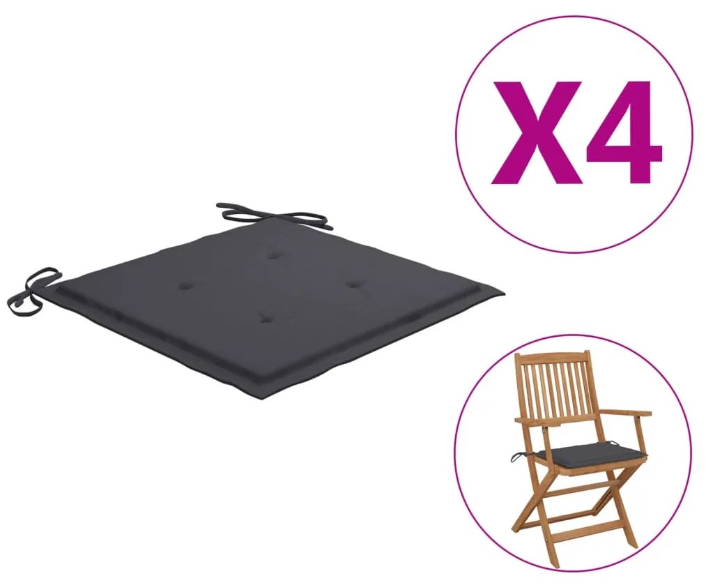 47588 vidaXL Podušky na zahradní židle 4 ks antracitové 40 x 40 x 3 cm