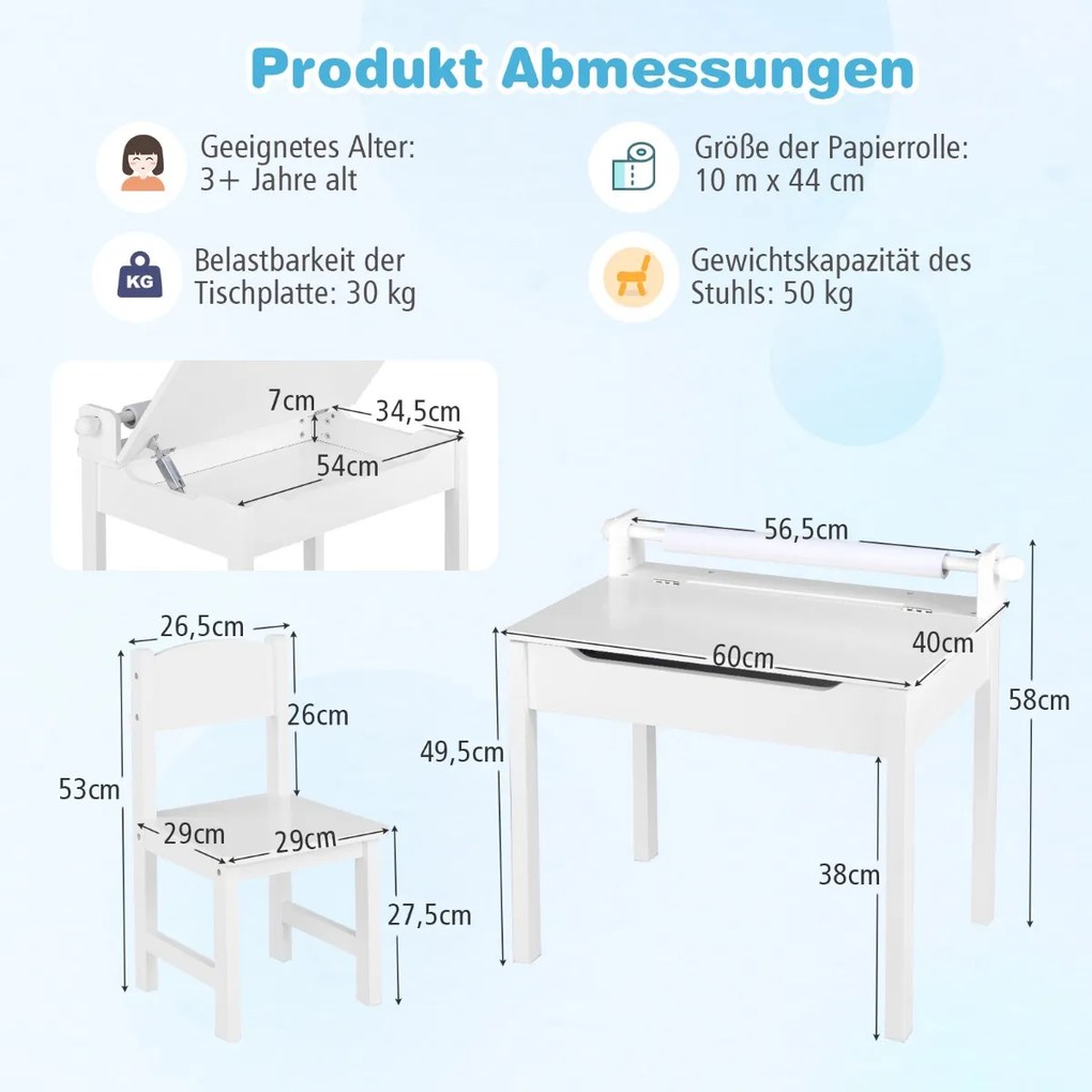 Costway Dětský stůl se senzorickým prostíráním pro děti, bílý