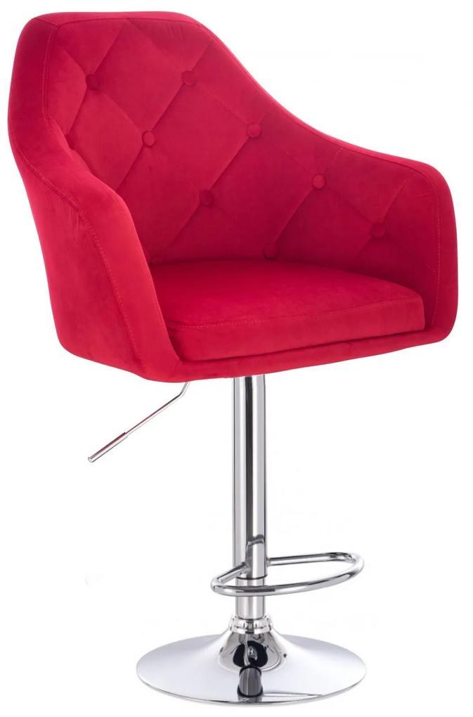 Barová židle ANDORA VELUR  na stříbrném talíři - červená