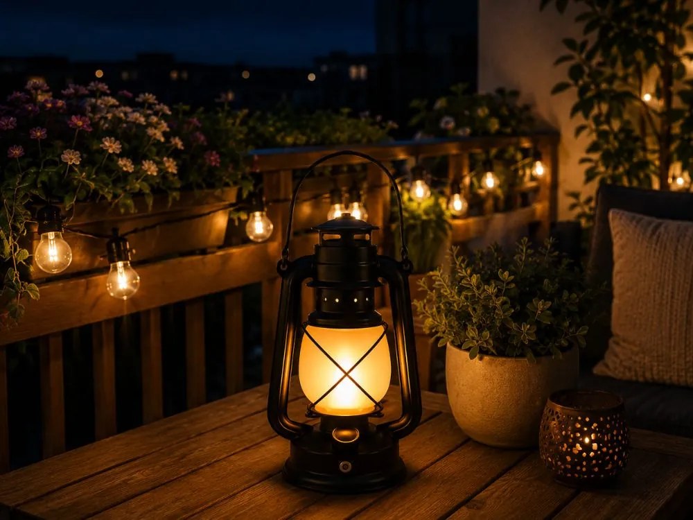 Verk Group Retro led lampion pro turisty a kempování, dekorativní, s usb nabíjením a efektem plamenů