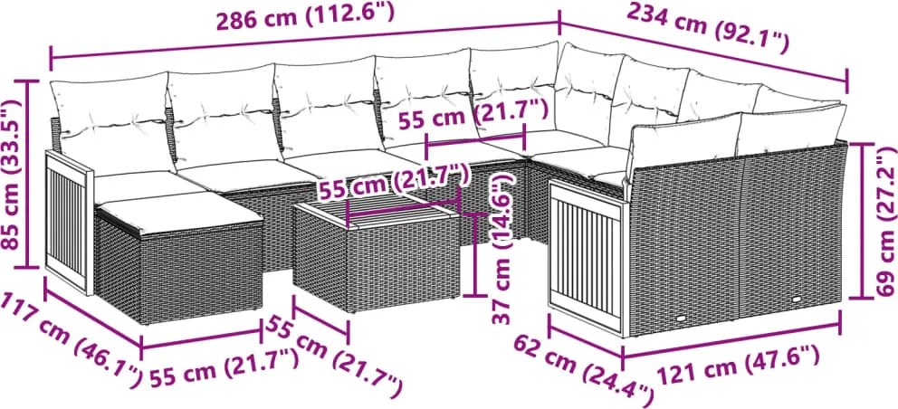 11dílná zahradní sedací souprava s poduškami černá polyratan 3260642
