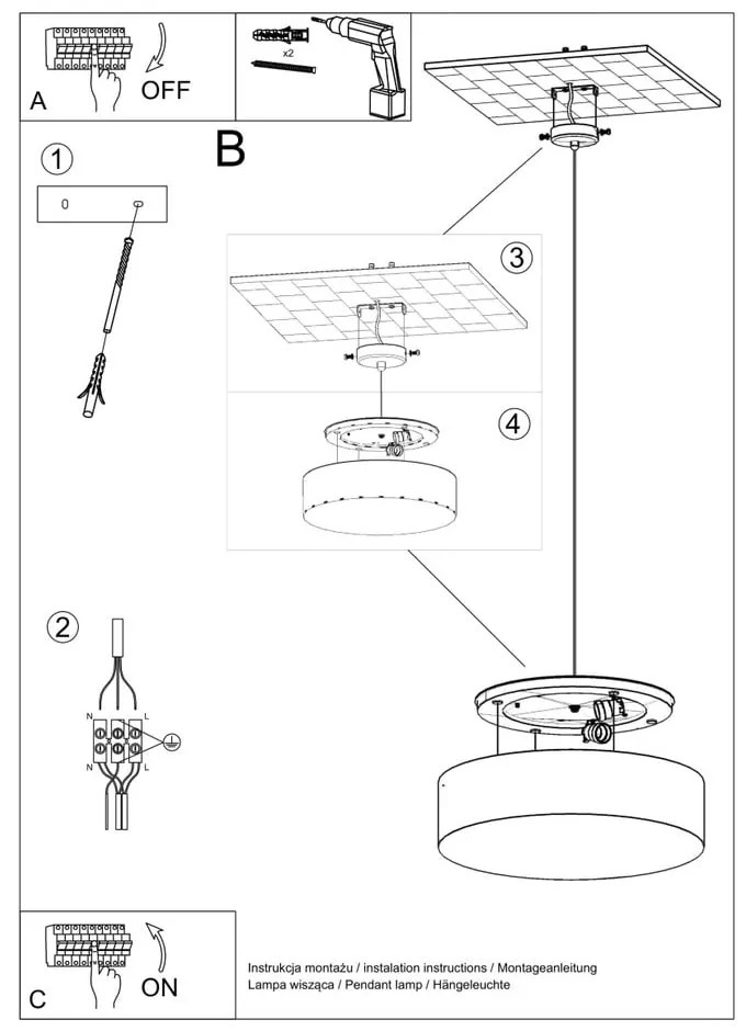Šedé závěsné svítidlo ø 45 cm Atis – Sollux