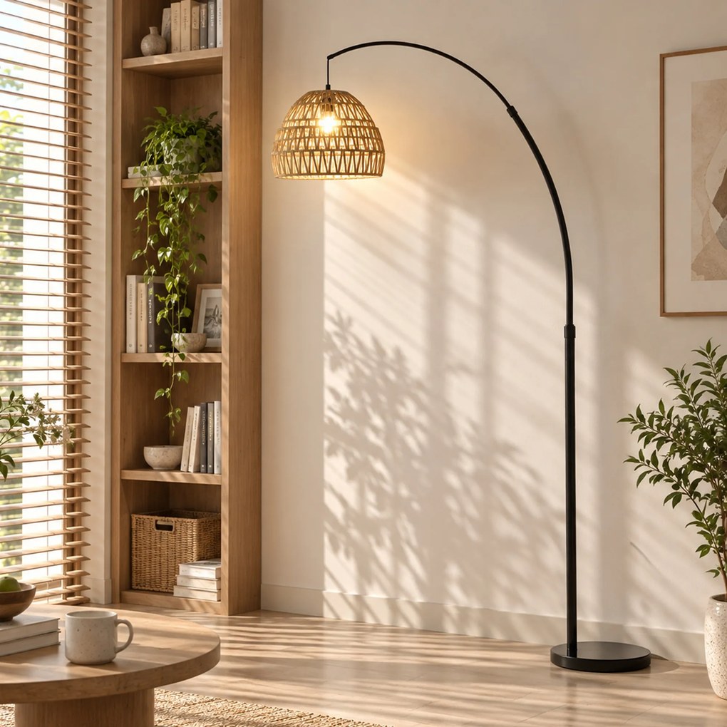 HOMCOM oblouková stojací lampa s dvojitým stínidlem, černá