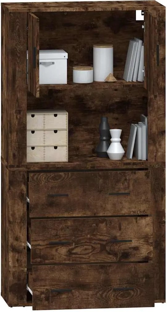 Skříň highboard kouřový dub kompozitní dřevo 3185388