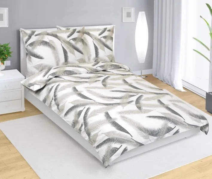 Bellatex Povlečení krepové Pírko Šedá,Bílá rozměr 140x220, 70x90 cm