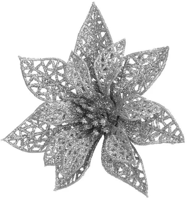 Vánoční hvězda s klipem 10x10 cm stříbrná