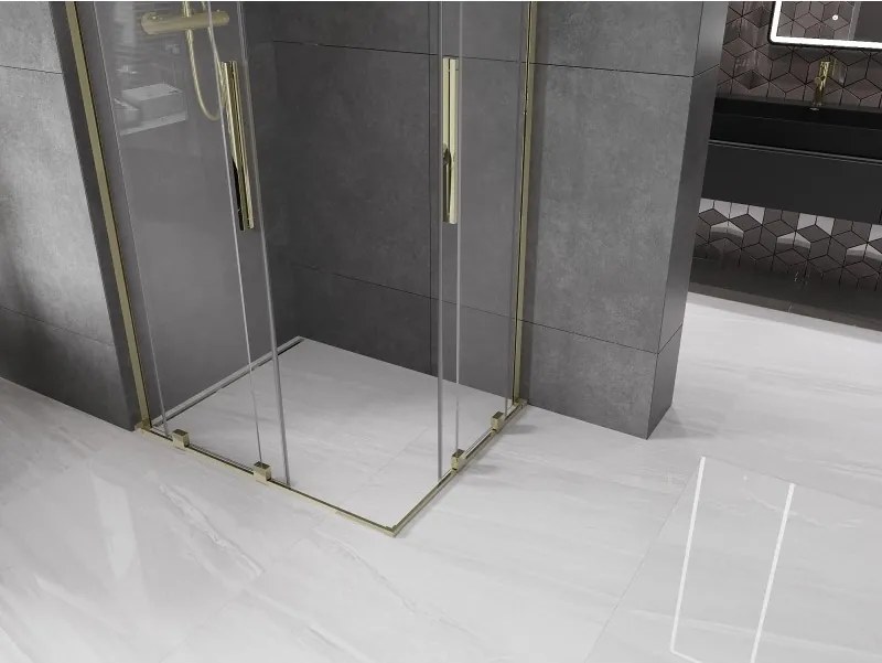 Mexen Velar L Duo, sprchový kout s posuvnými dveřmi 100 x 90 cm, 8mm čiré sklo, zlatá lesklá, 871-100-090-02-03-50