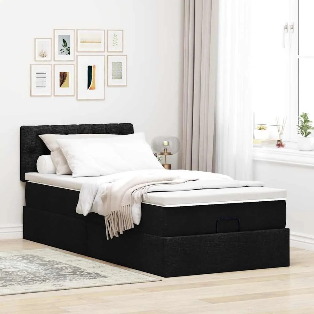 Osmanský rám postele s matrací černá 90x190cm textil 3312355