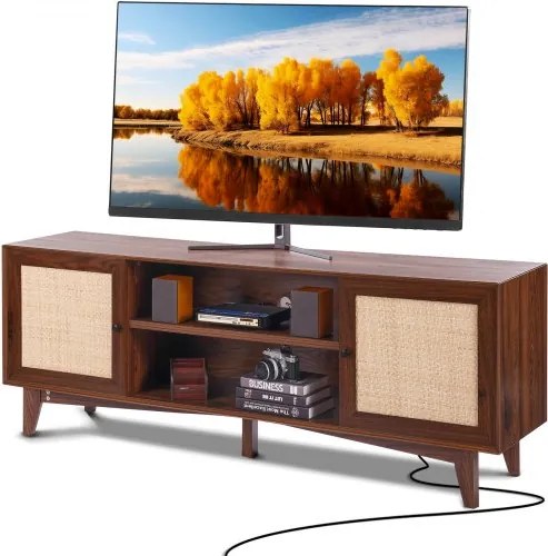 Ratan-TV-Ständer 191 cm Fernseher Boho-TV-Schrank Fernsehschrank Walnuss