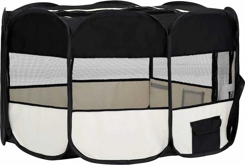 Skládací ohrádka pro psy s taškou černá 145 x 145 x 61 cm 171008