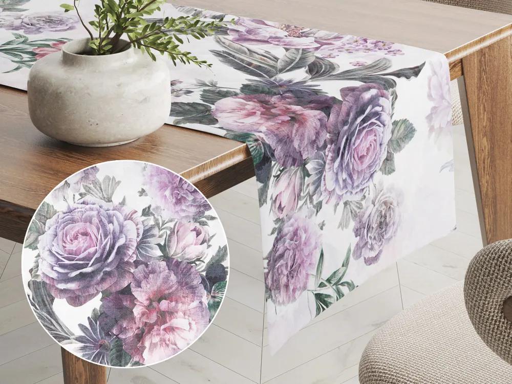 Biante Dekorační běhoun na stůl BM-009 Velké fialové květy 35x140 cm