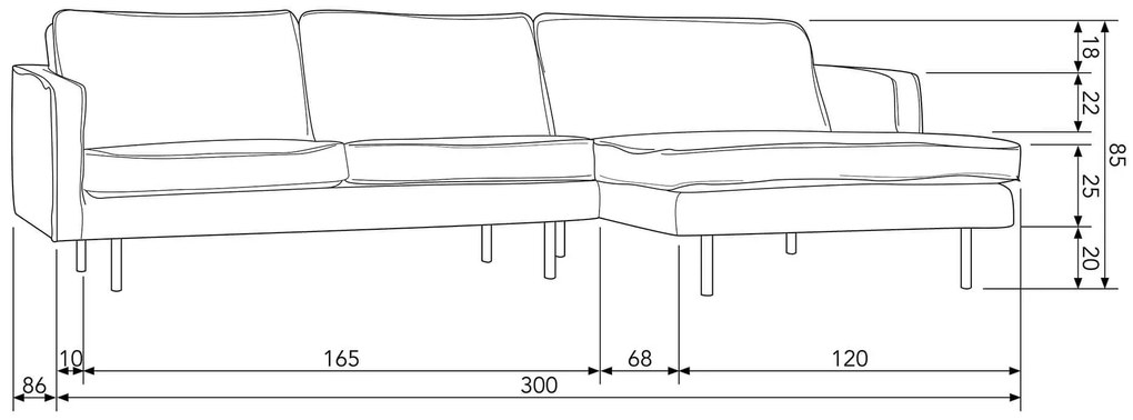 MUZZA Rohová pohovka rodeo pravá 300 cm samet medová
