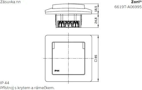 ABB Zoni zásuvka IP44 šedá 6619T-A06995 241 s clonkami 2CHT196995A6241