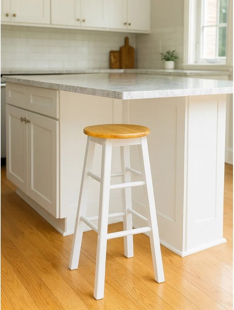 Bílá/v přírodní barvě barová stolička z kaučukového dřeva (výška sedáku 74 cm) Chester – Premier Housewares