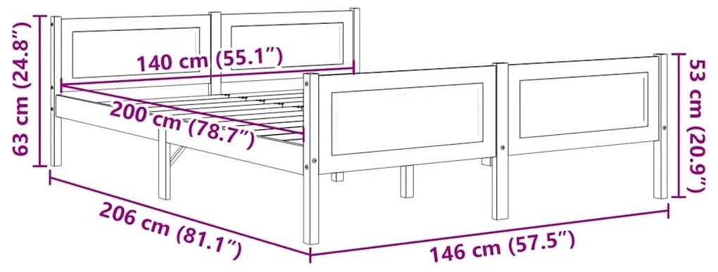 vidaXL Marketos Rám postele masivní borové dřevo 140 x 200 cm
