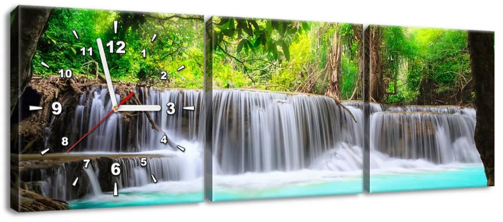 Gario Obraz s hodinami Nádherný vodopád v Thajsku - 3 dílný Rozměry: 80 x 40 cm