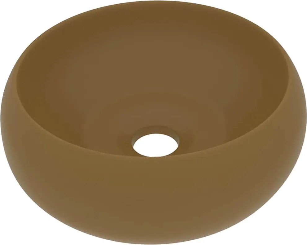 Luxusní umyvadlo kulaté matné krémové 40 x 15 cm keramické 147007