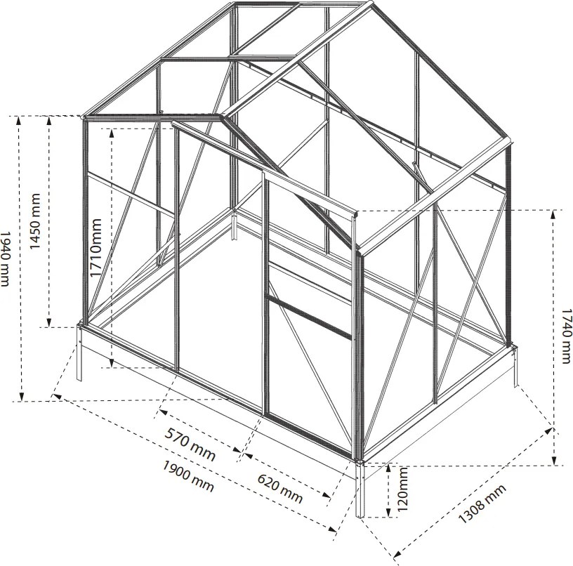 Skleník se základnou BestBerg BBGH-406B / 2,5 m² / 130 x 190 x 194 cm / černá