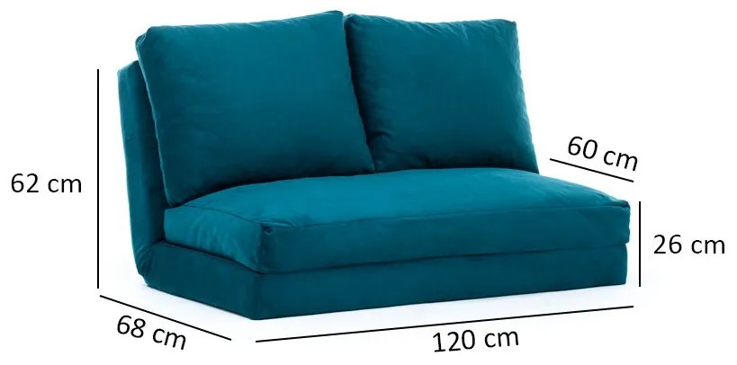 Designová rozkládací pohovka Wandella 120 cm petrolejová