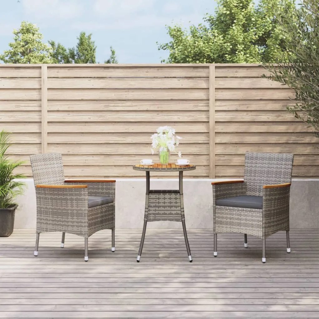 3dílný zahradní bistro set s poduškami šedý polyratan 3187430