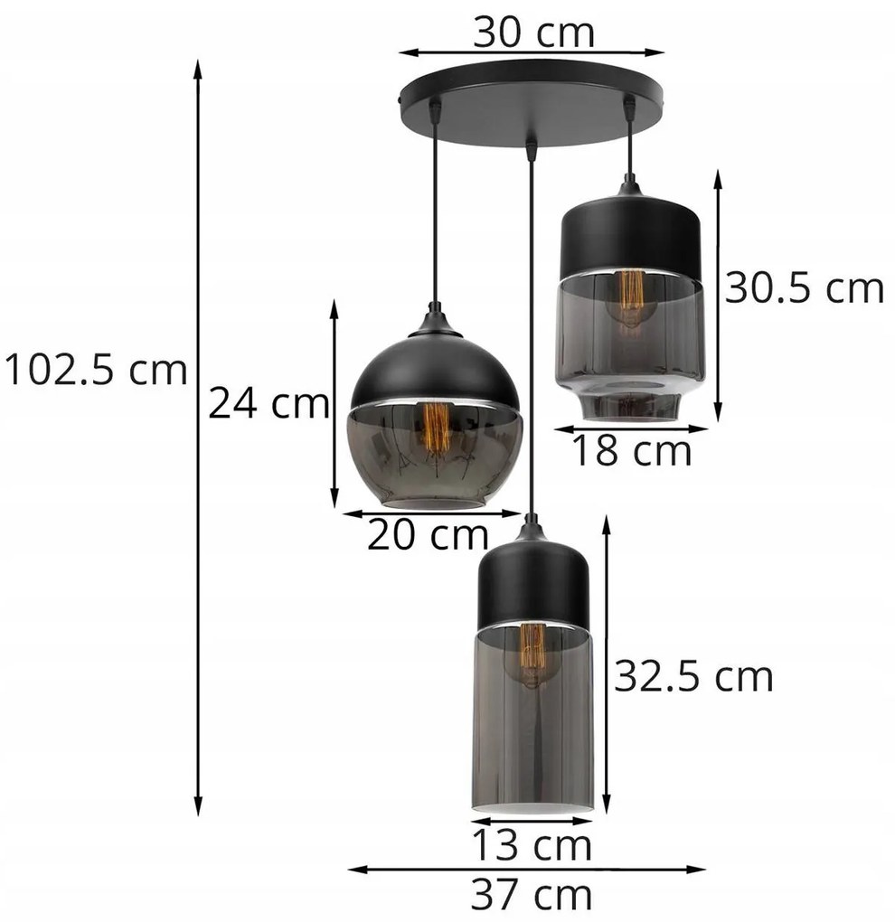 Závěsné svítidlo Oslo 4, 3x černé/grafitové skleněné stínítko, o